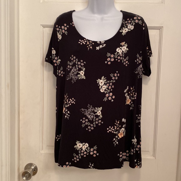 Cato | Tops | Cato 82 Black Floral Top With Back Lace Up Tie Nwt | Poshmark